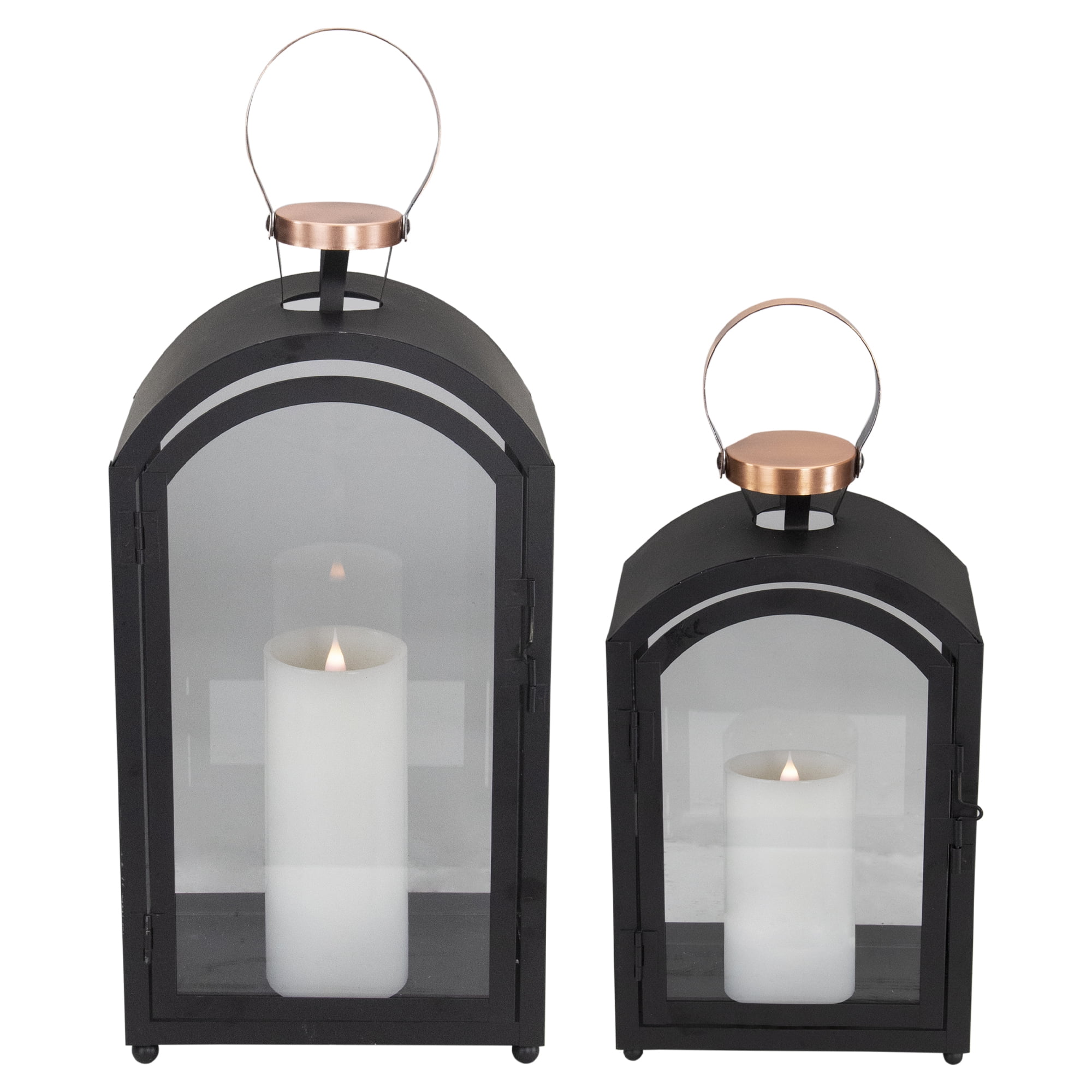 Melrose Set of 2 Black Metal Dome Lanterns with Copper Handle 20 ...