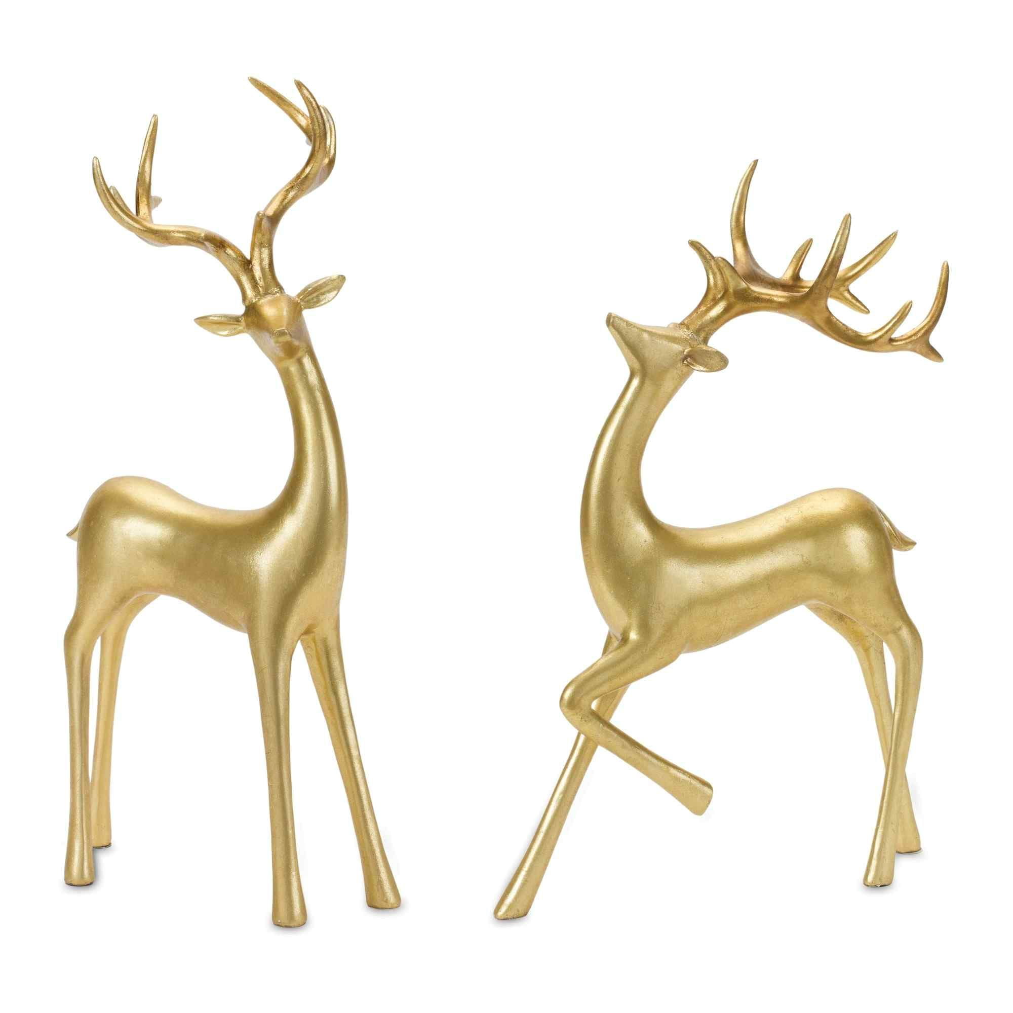 Melrose Set of 2 Gold Deer Christmas Tabletop Figurines 17.75 ...