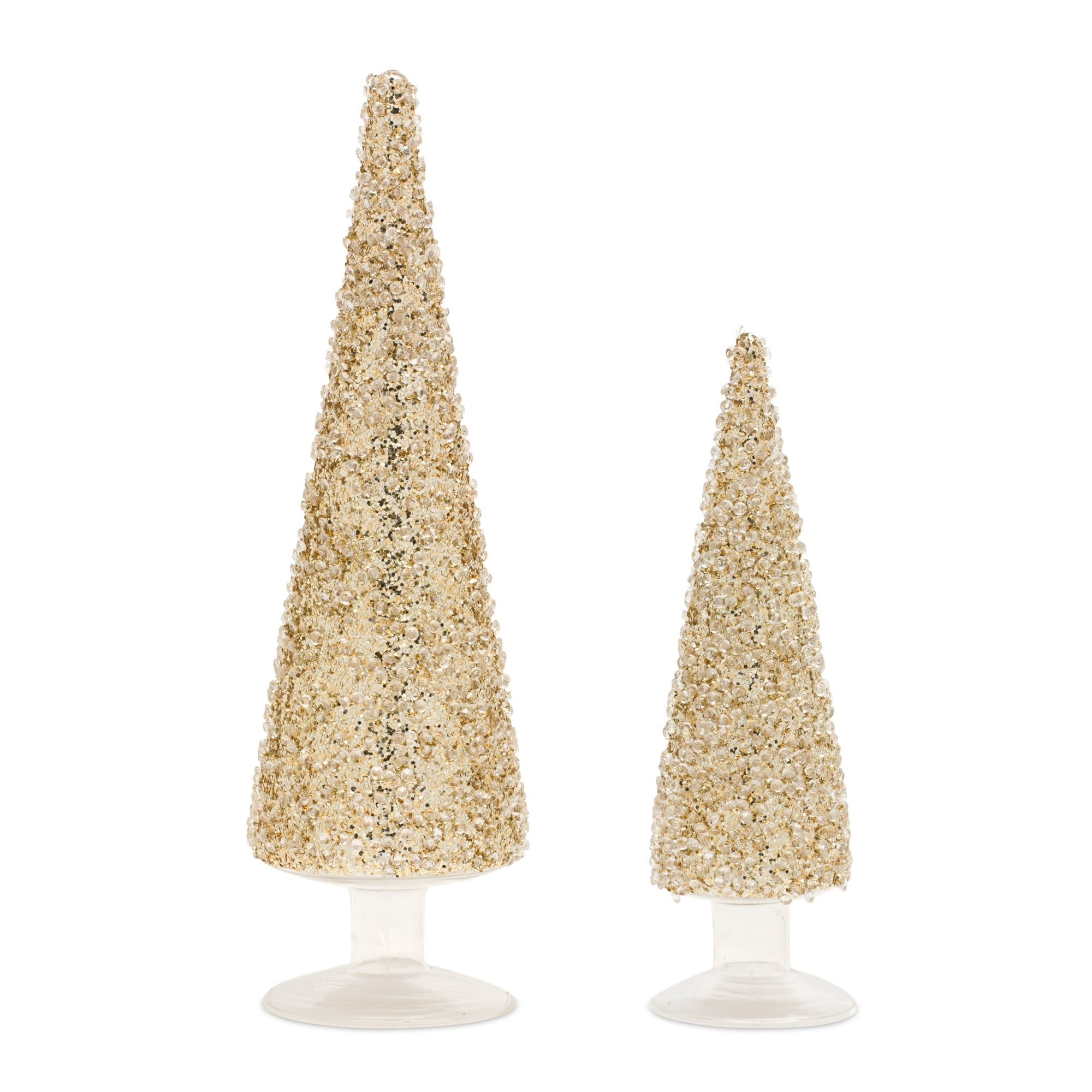 Melrose Glass Tabletop Decoration, Set of 2 Gold Glittery Small Xmas ...