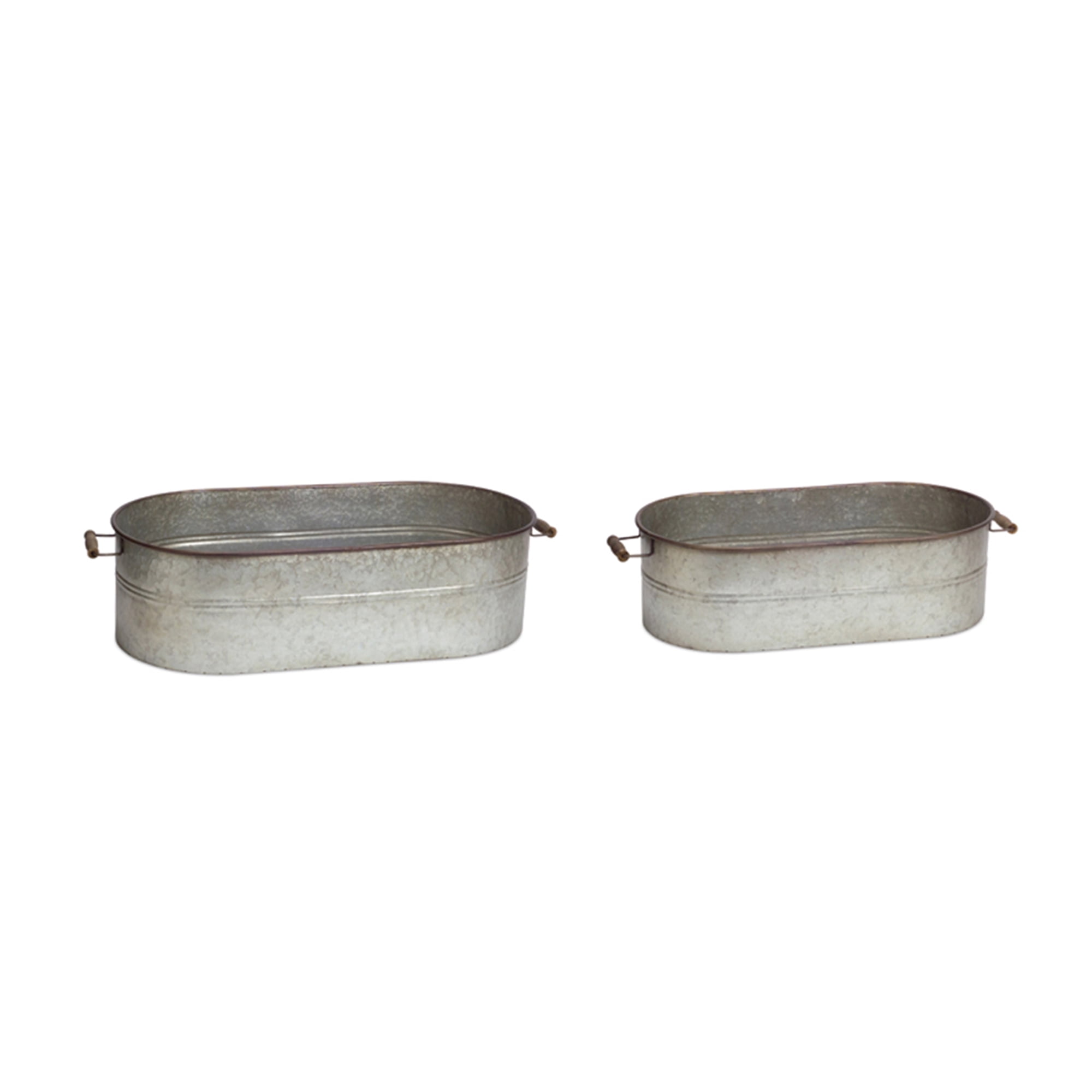 Melrose Set of 2 Metallic Gray Country Rustic Oval Containers 8 ...