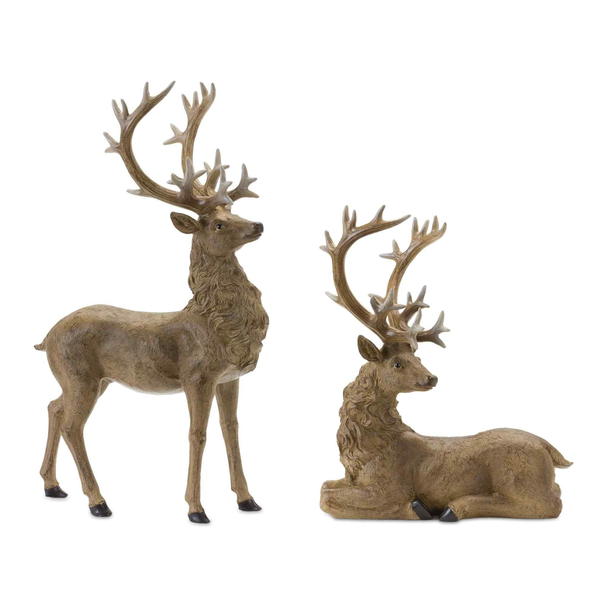 Melrose Standing and Sitting Deer Figurines, 20 Inch, Rustic Brown ...