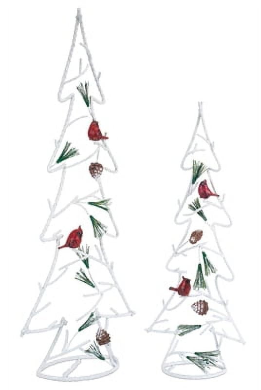 Melrose Set of 2 White and Red Christmas Trees with Cardinal Birds ...