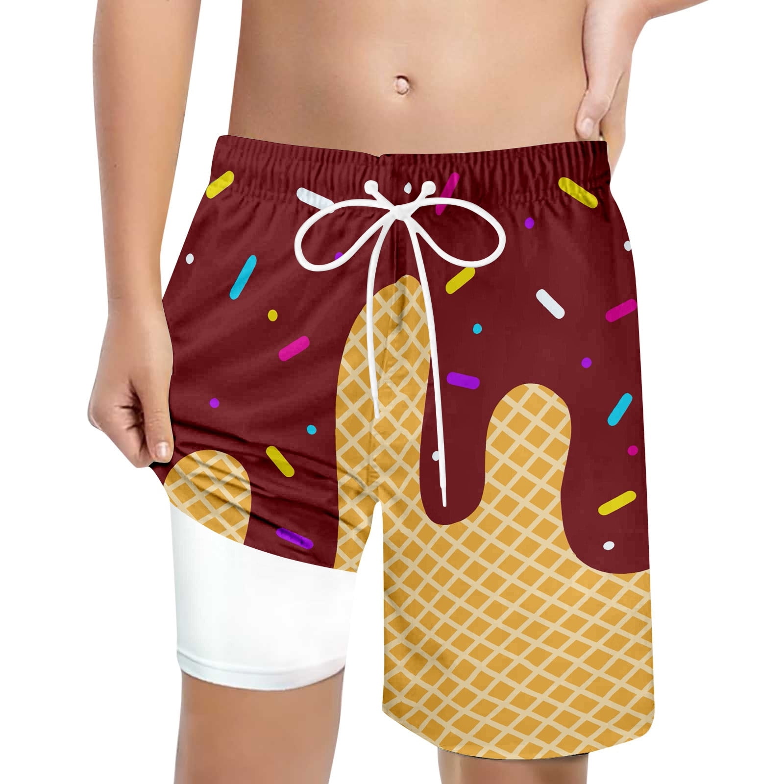 Melted Ice Cream Boys Swim Trunks For Kids Summer Beach Pool Waistband ...
