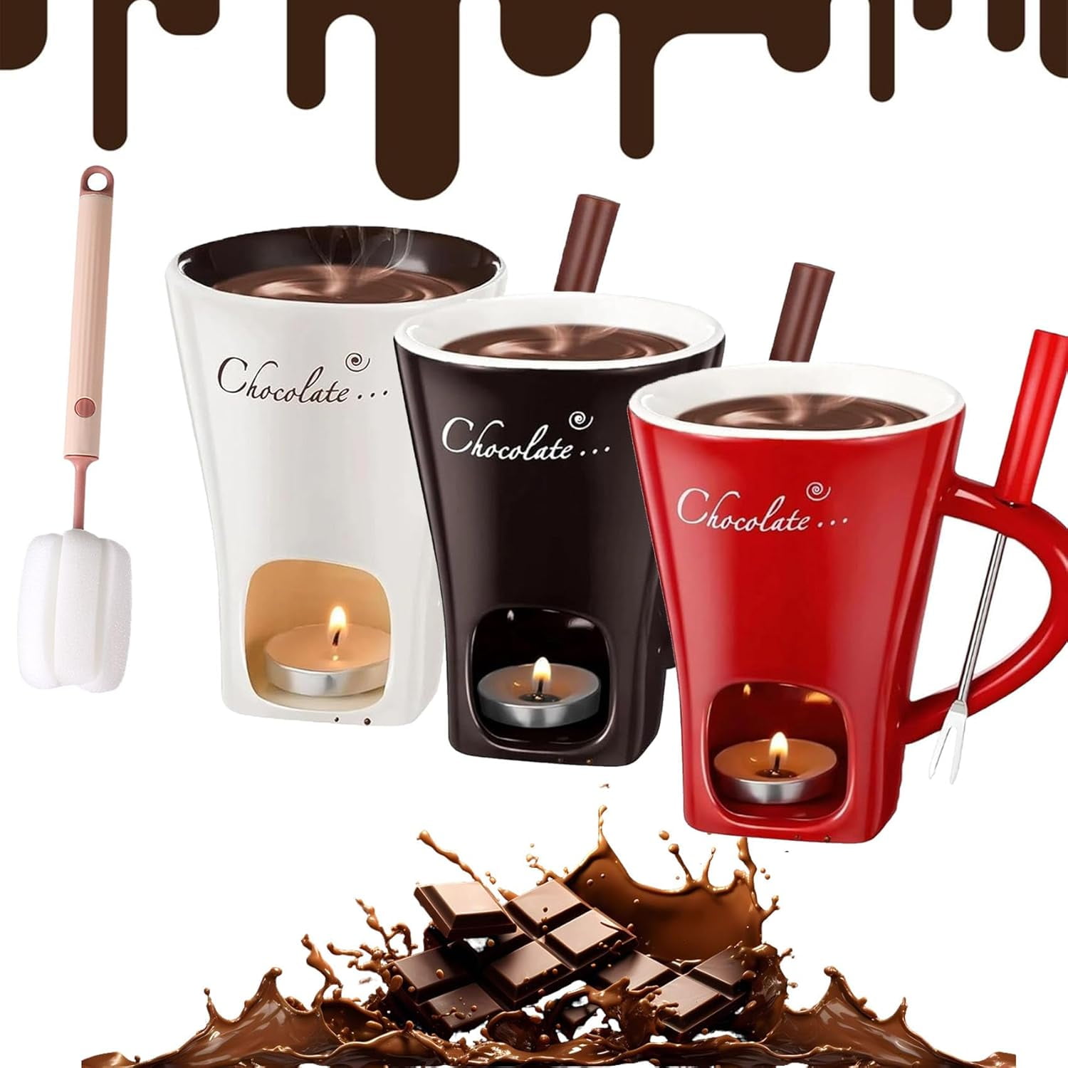 Meltie Cup, Chocolate Fondue Mug Set, Mini Ceramic Melting Mug With ...