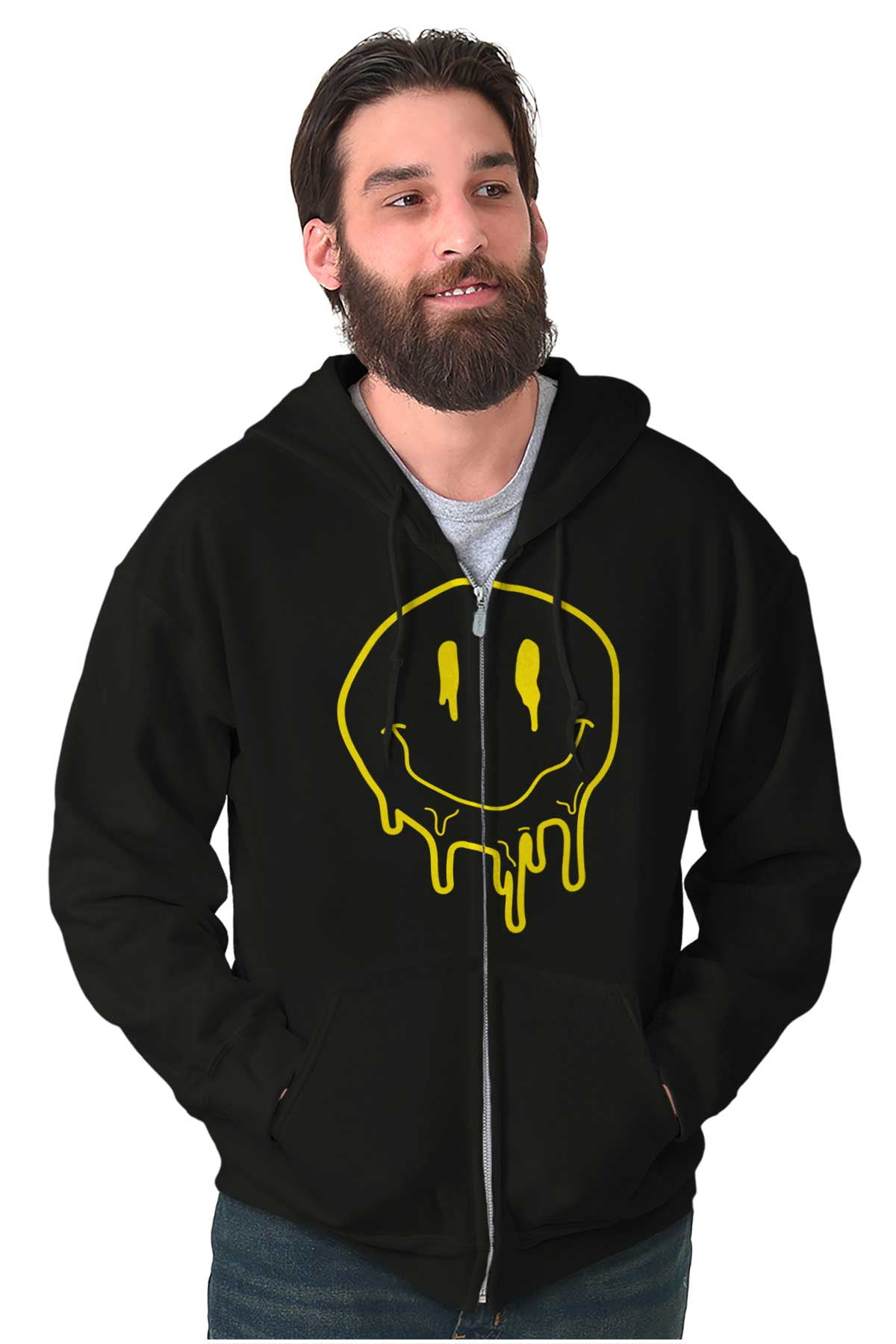 Melting Dripping Happy Face Smile Unisex Fleece Graphic Zip Up Hoodie ...