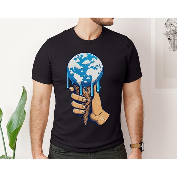 Melting Earth Shirt Climate Change Graphic Tee Earth Ice Cream Shirt ...