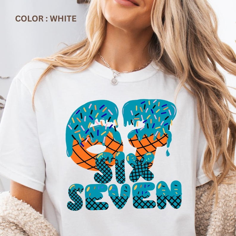 Melting Ice Cream Cone Numbers 6 and 7 Tee Colorful Sprinkles Dripping ...