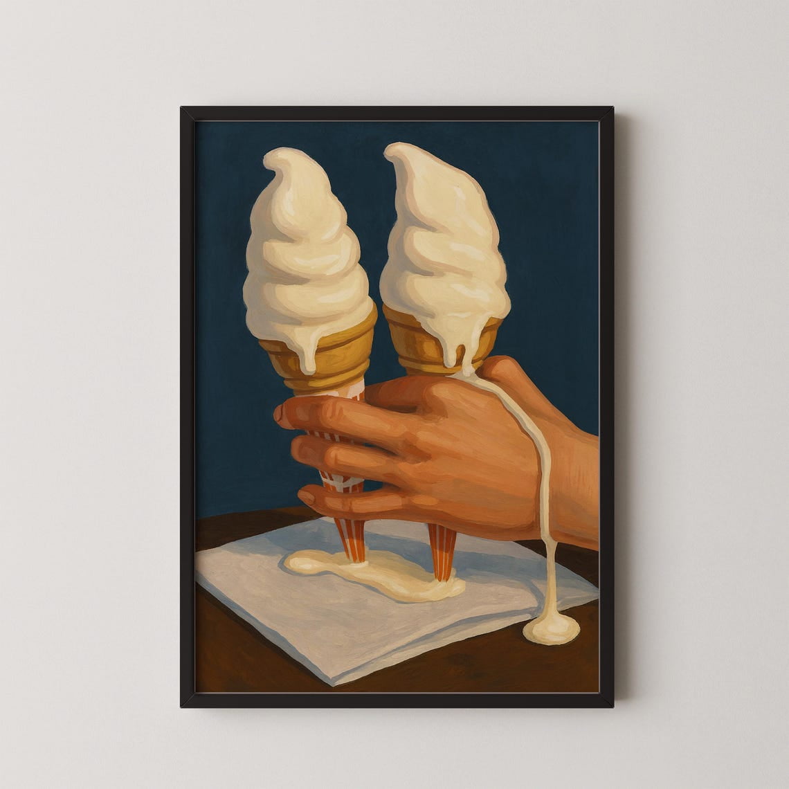 Melting Ice Cream Cone Print, Retro Food Wall Art, Whimsical Summer ...