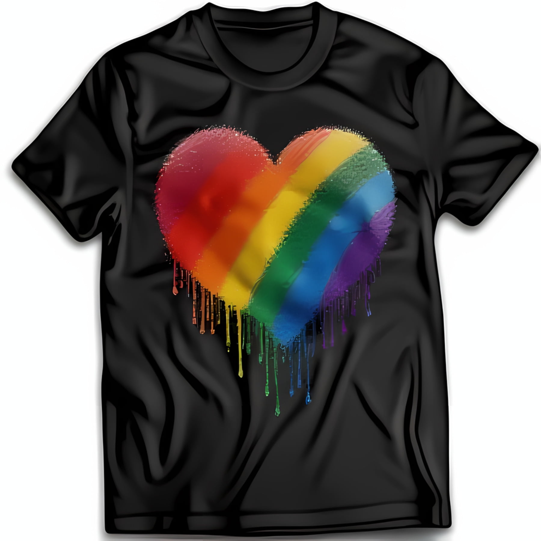 Melting Rainbow Heart Dripping Black T-Shirt Support LGBTQIA Pride ...