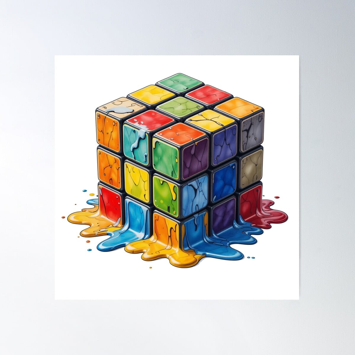 Melting Rubik'S Cube - Vibrant Dripping Puzzle Art Poster Wall Art ...