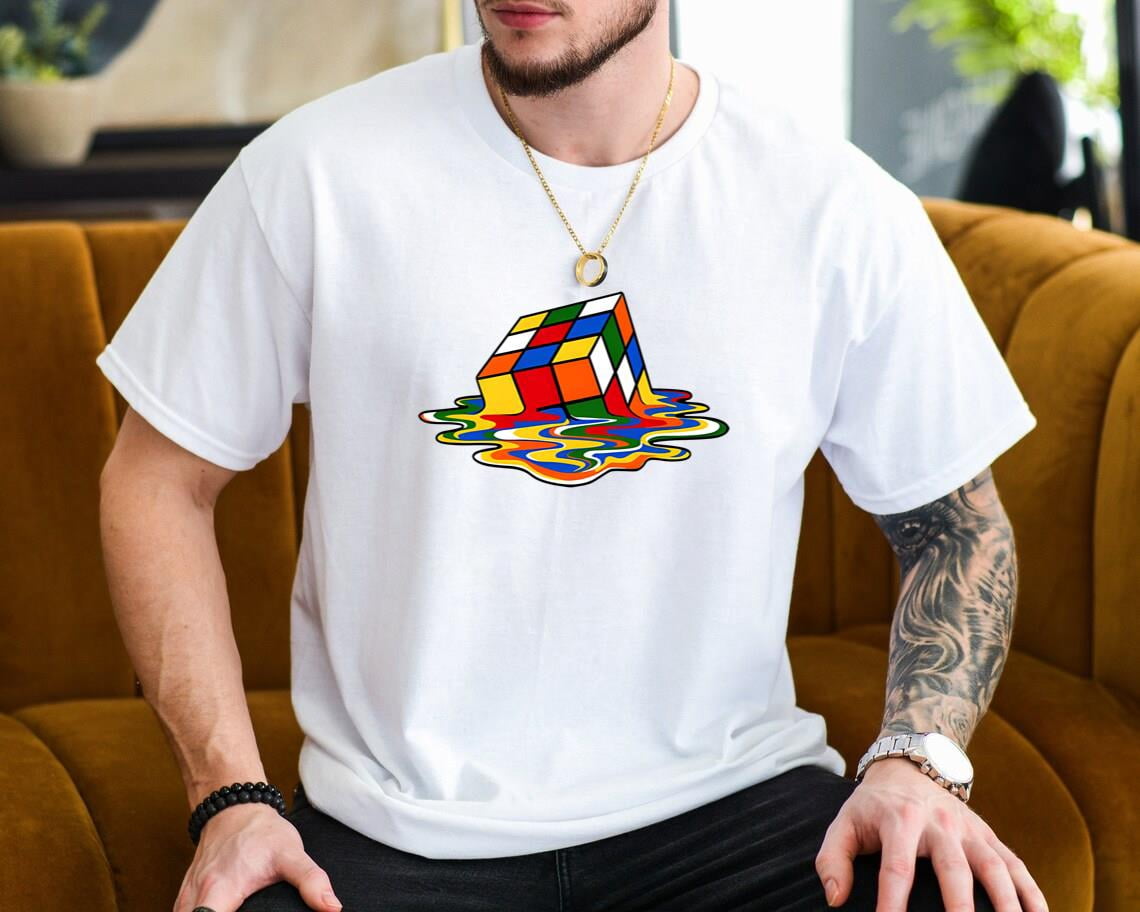 Melting Rubiks Cube T-shirt with Puzzle Nerd Humor Twist, for men ...