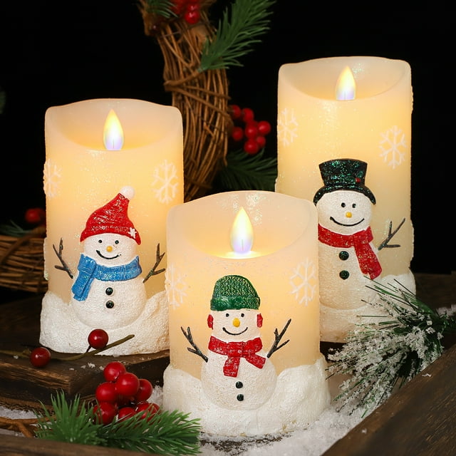 Meltone LED Xmas Pillar Candles, Flameless Flickering, Timer & Remote ...