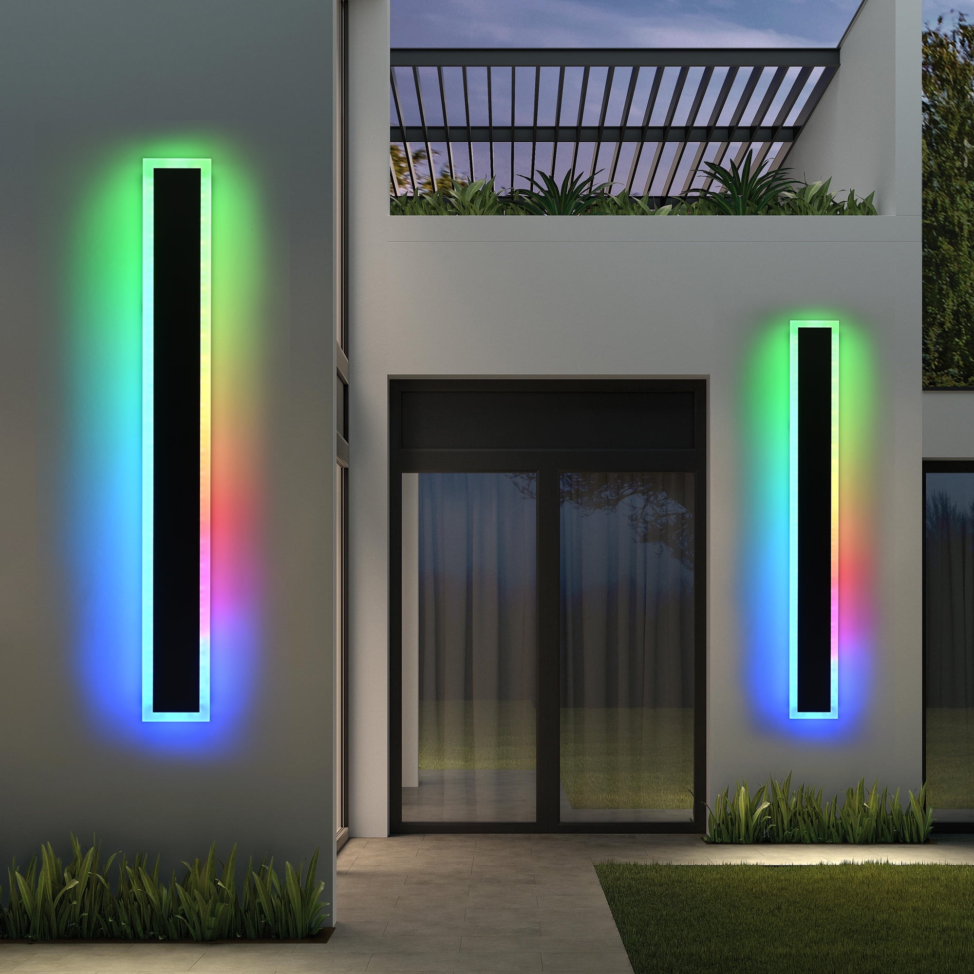 Melucee 2 Pack 48inch Long Outdoor LED Wall Lights 24W Black RGB ...