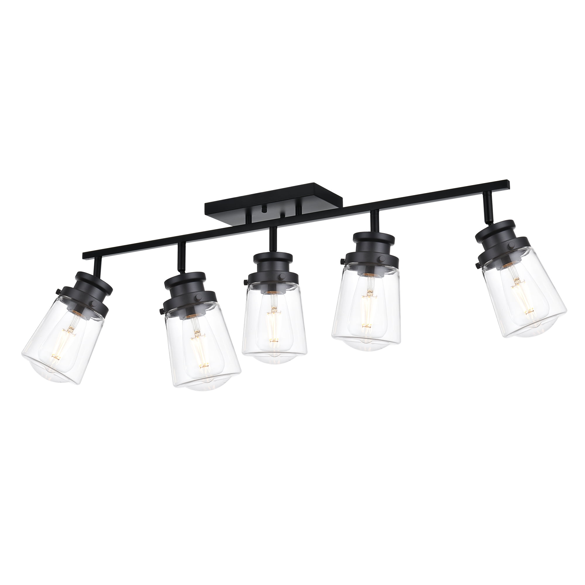 Melucee Black Track Lighting Ceiling with Drum Glass Shade Rotatable 5 ...