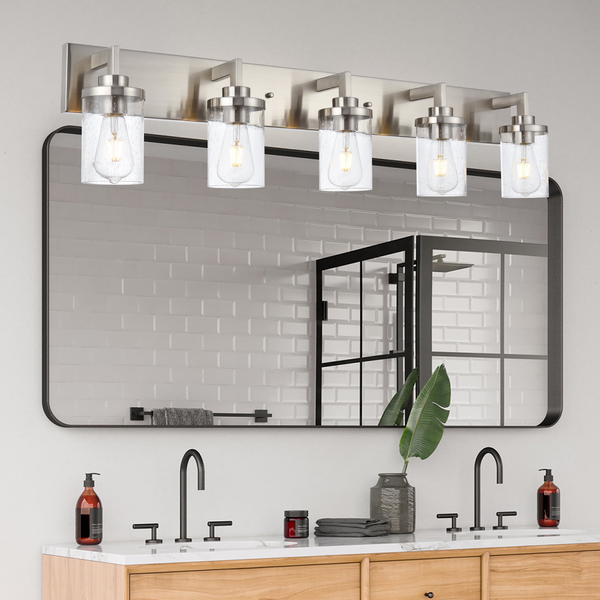 Melucee Brushed Nickel Industrial Bathroom Vanity Light Fixtures Over ...