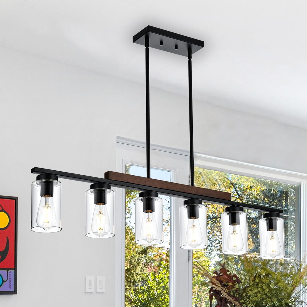 Melucee Farmhouse Dining Room Light Fixtures Over Table, 6-Lights Wood ...
