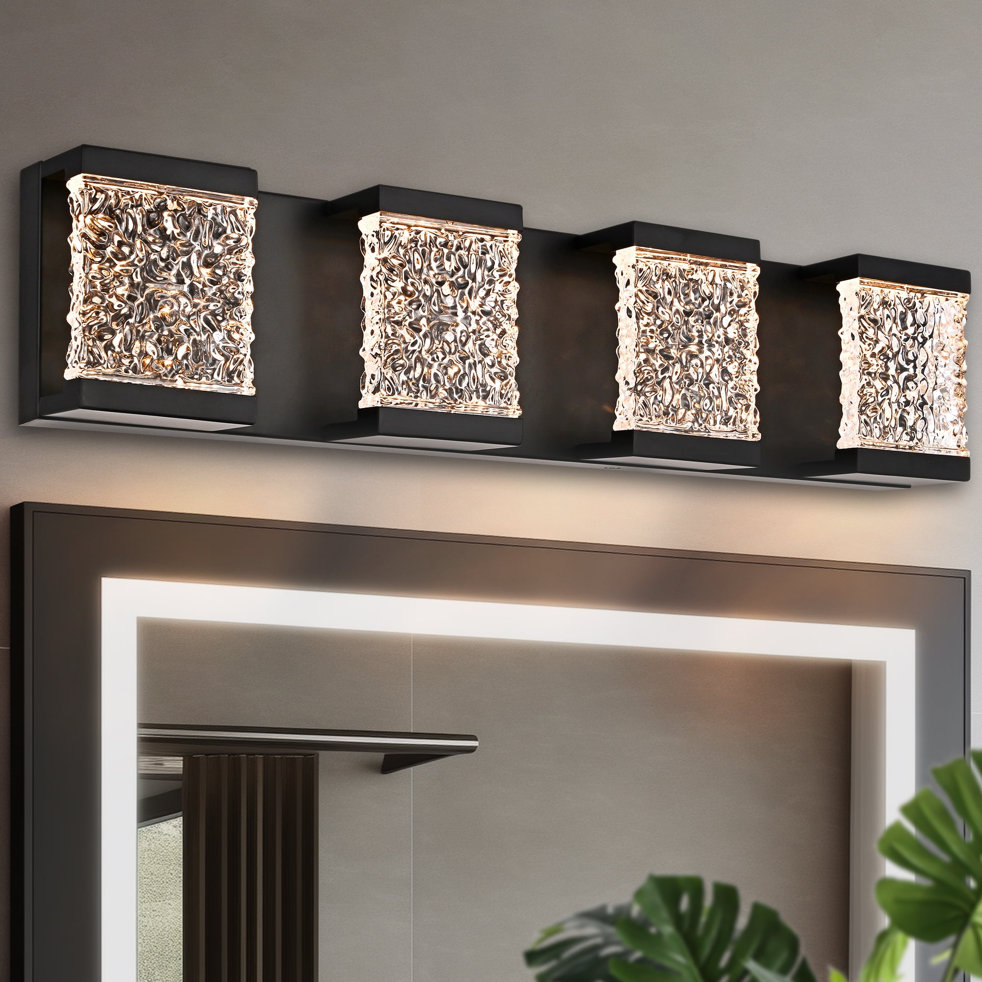 Melucee Modern LED Bathroom Vanity Light Fixtures, 4-Lights Black Wall ...