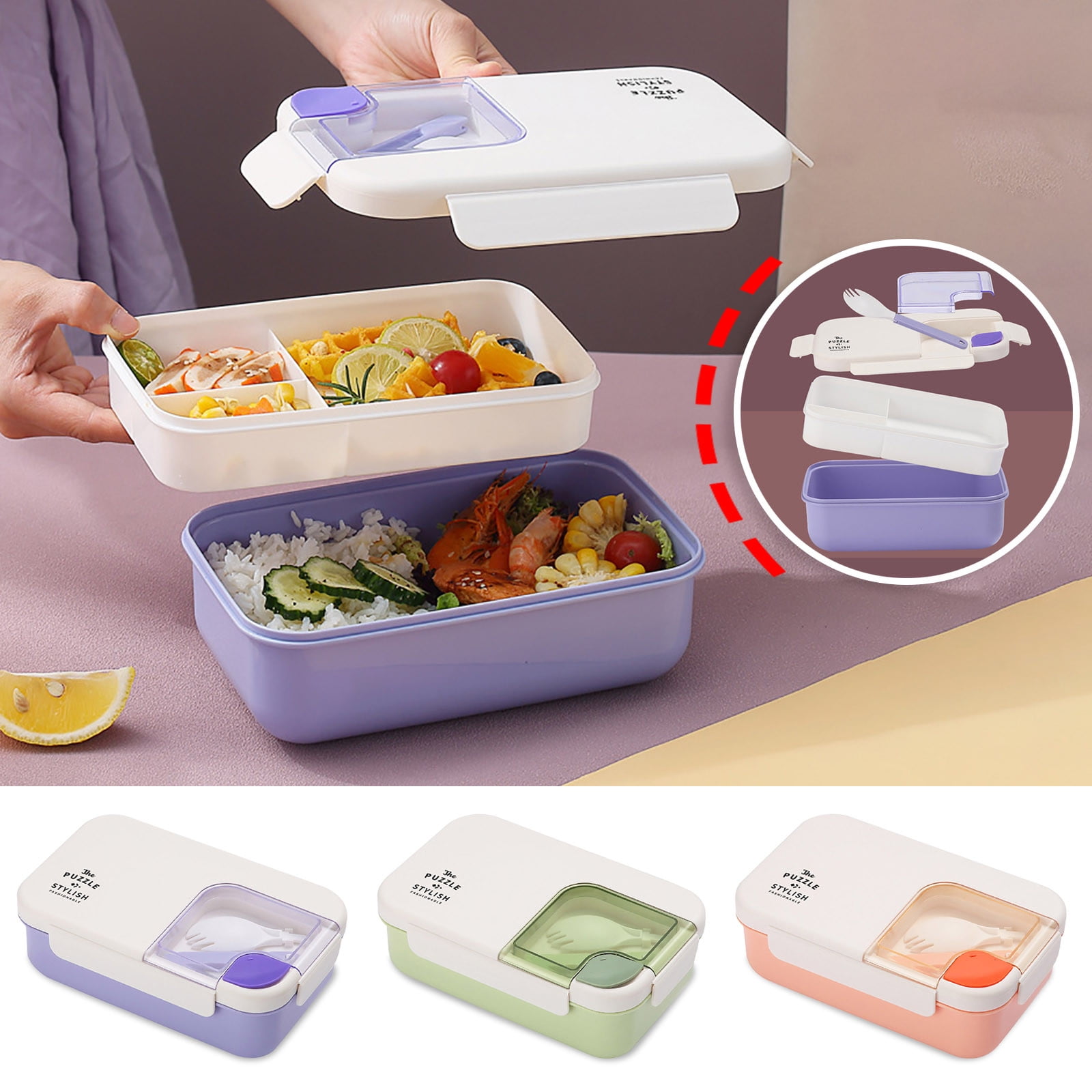 Member Exclusive, Double-layer Portable Meal Carrier, Rectangular Plastic Container with Four ...