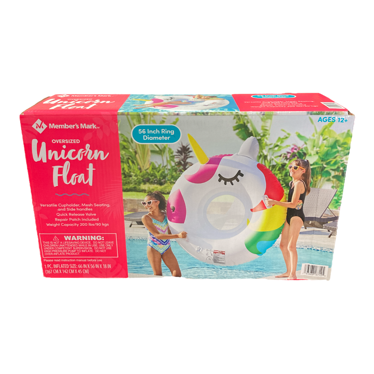 Member’s Mark Unicorn Float, 56" Oversized Swimming Pool Float, Mesh ...