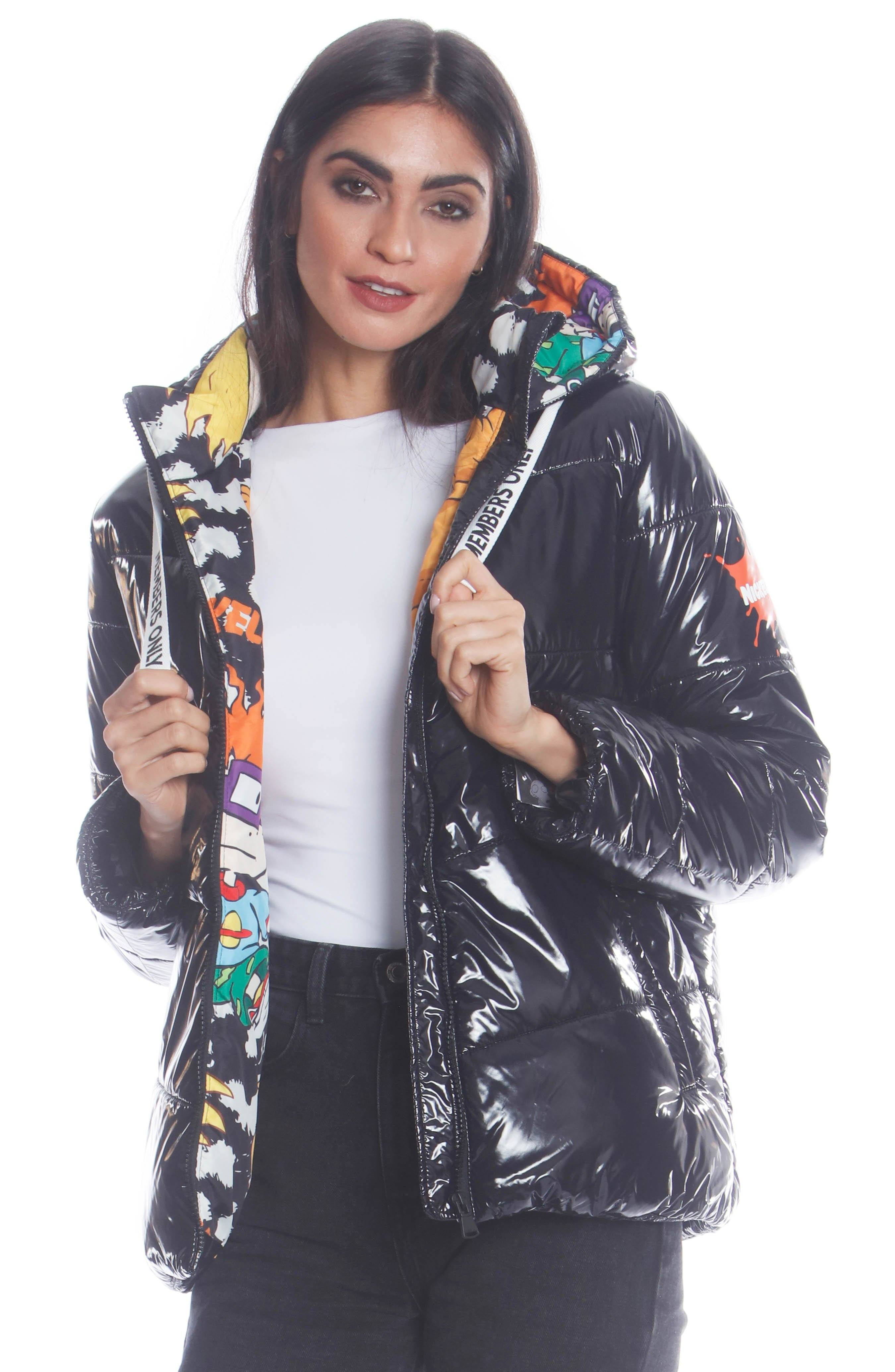 Members Only Women's Hi-Shine Chevron Quilt Puffer Nickelodeon Print ...