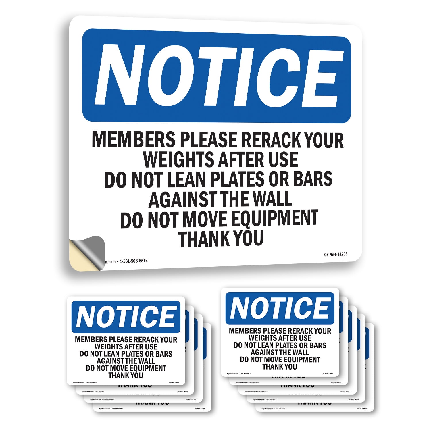 Members Please Rerack Your Weights After OSHA Notice Vinyl Decal Label ...