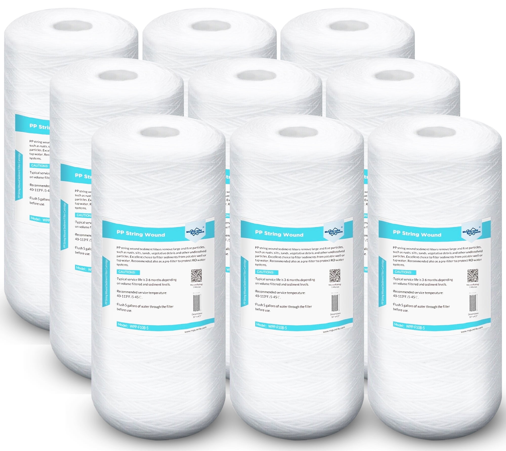 Membrane Solutions 1 Micron 10" x 4.5" Whole House String Wound Sediment Filter for Well Water ...