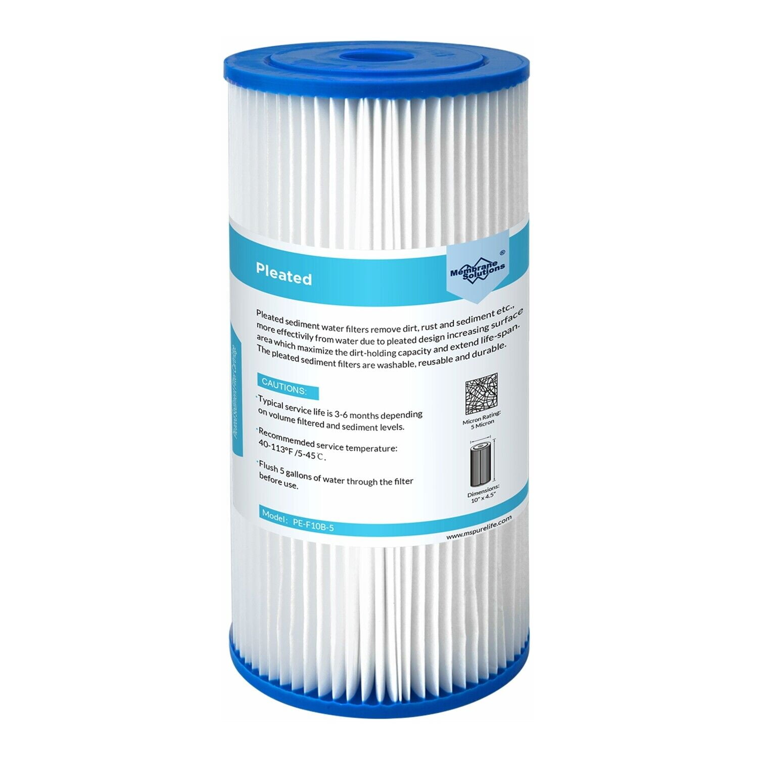 Membrane Solutions 20 Micron Pleated Water Filter Home 10"x4.5" Whole ...
