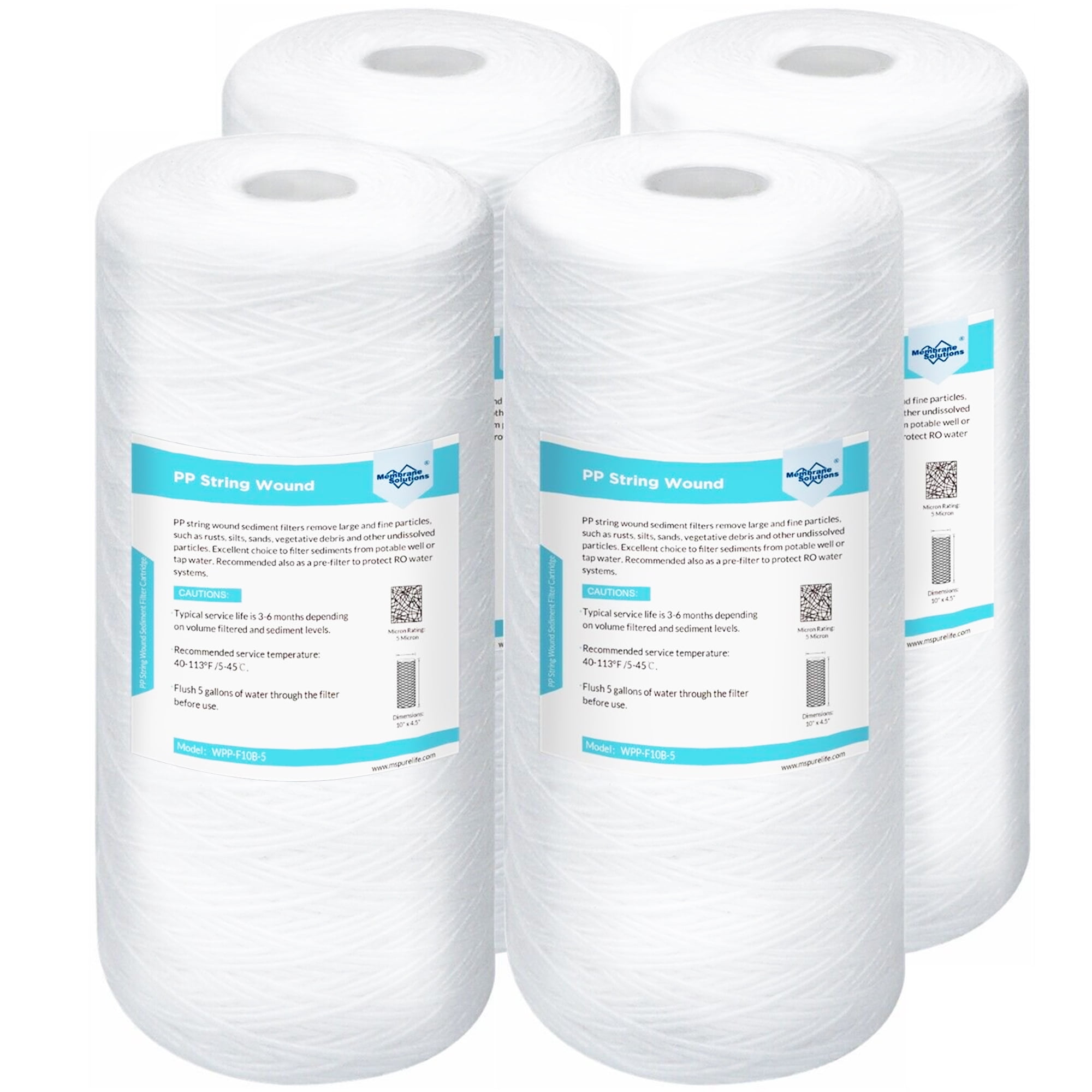 Membrane Solutions 5 Micron 10" x 4.5" Whole House Sediment Filter, 4 Pack - Walmart.com