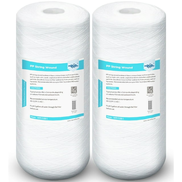 Membrane Solutions 5 Micron 10" x 4.5" Whole House String Wound Sediment Filter for Well Water ...