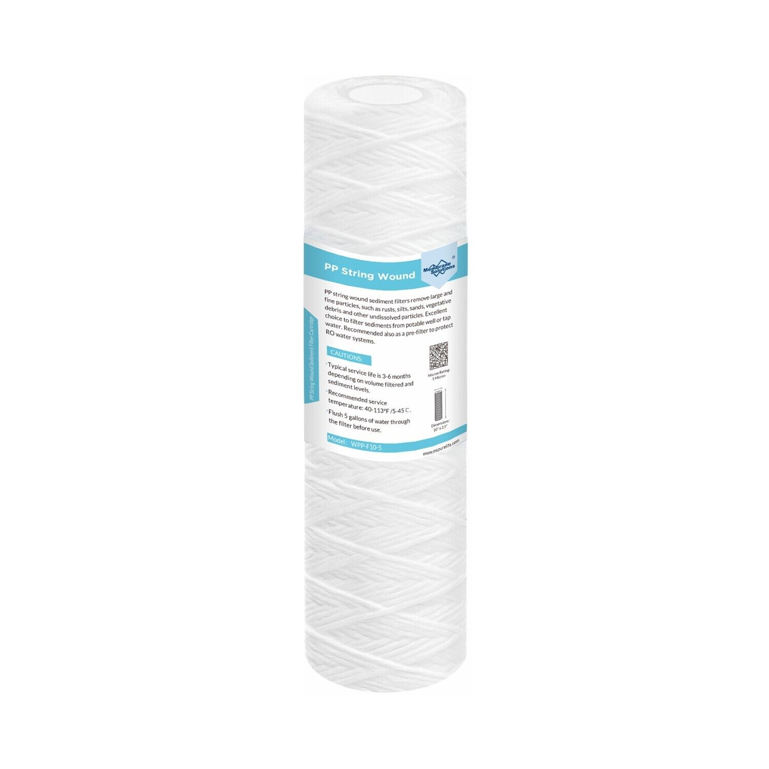 Membrane Solutions 5 Micron 10"x2.5" String Wound Whole House Water Filter Replacement Cartridge ...