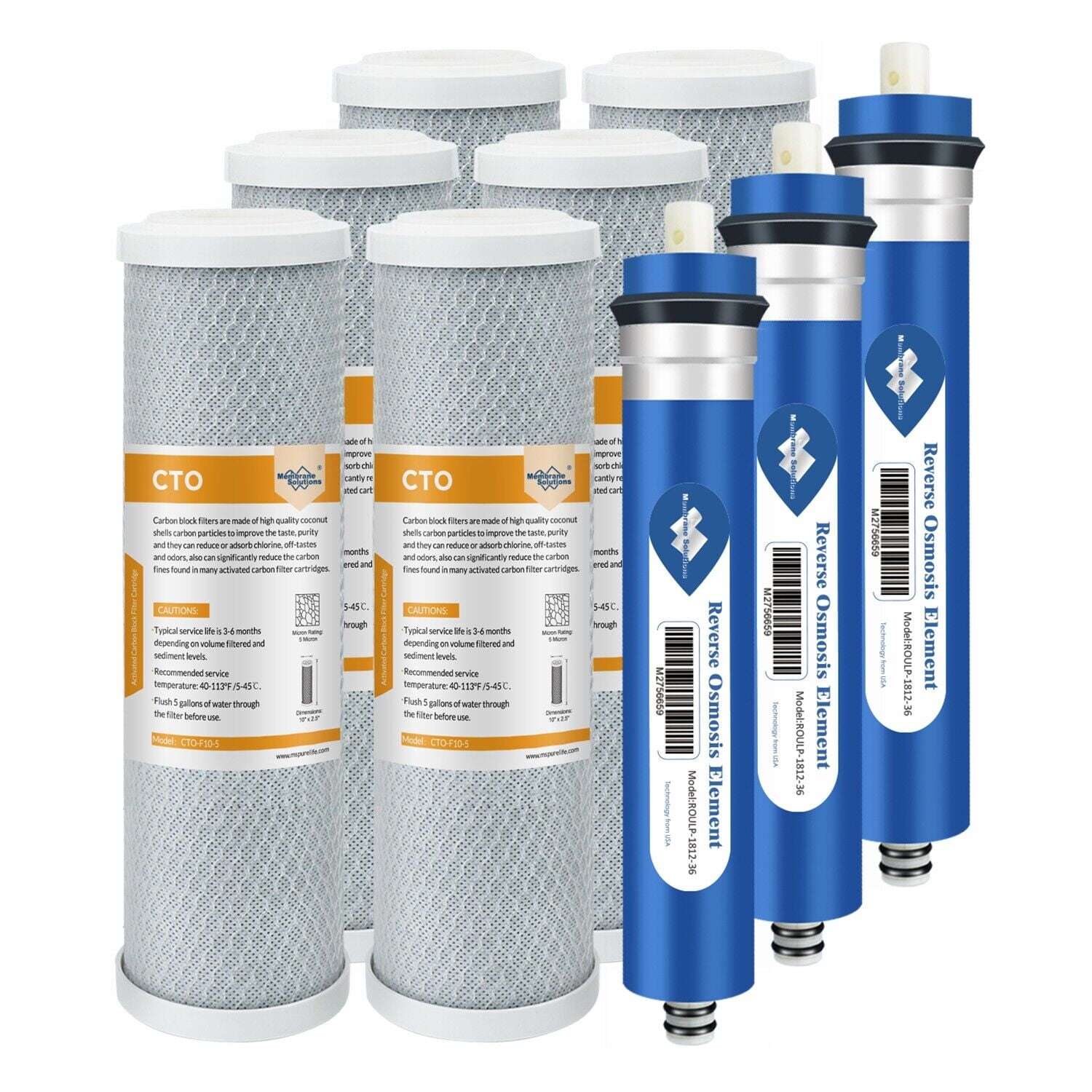 Membrane Solutions RO Water Filter Replacement Cartridge Set, 6 Carbon ...