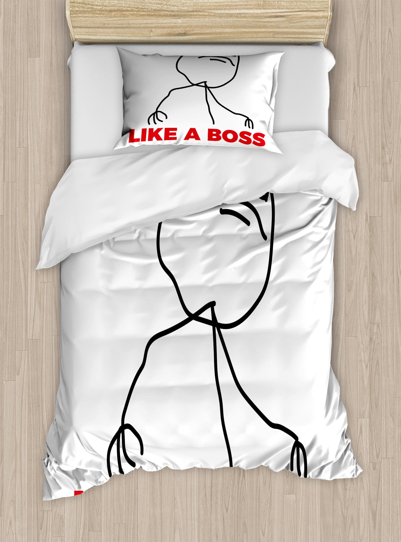 Meme Duvet Cover Set, Funny Simple Stickman with Cool Expression and ...