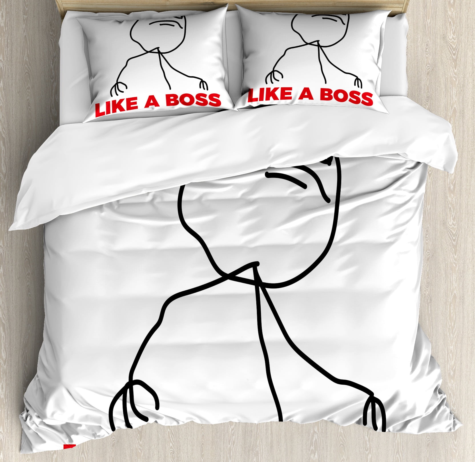 Meme Duvet Cover Set, Funny Simple Stickman with Cool Expression and ...