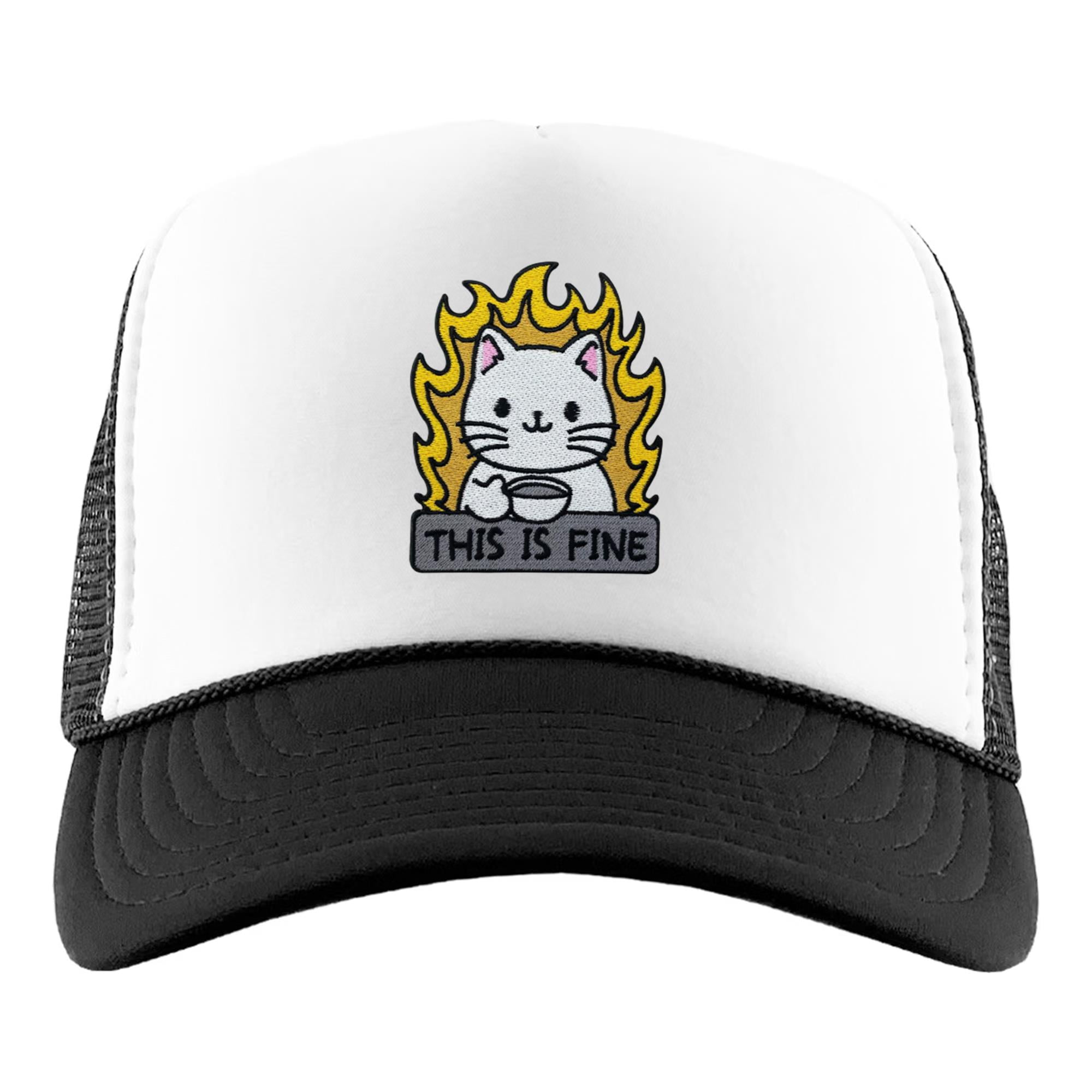 Meme cat this is fine embroidered snapback trucker hat - Walmart.com