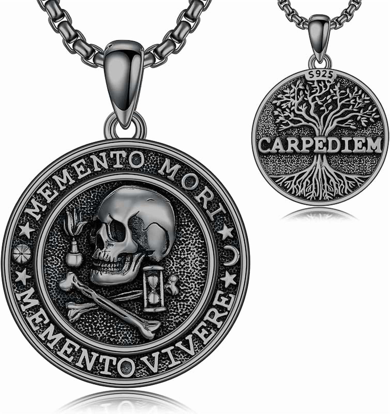Memento Mori Necklace 925 Sterling Silver Skull Pendant Hourglass Tree ...