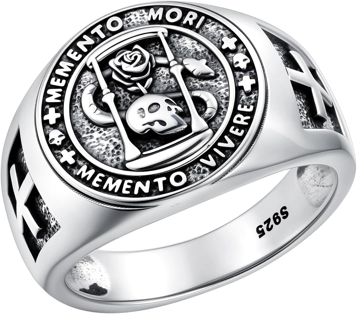 Memento Mori Ring 925 Sterling Silver Skull Hourglass Ring Memento Mori ...