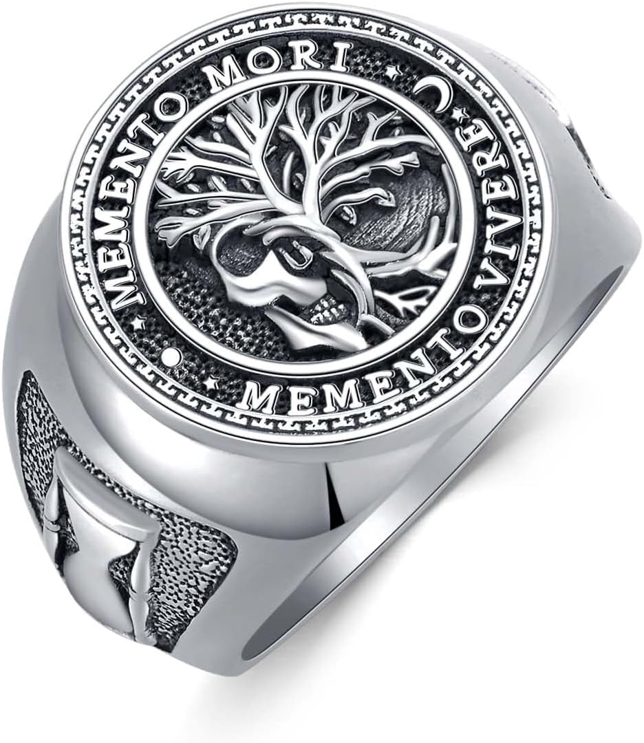 Memento Mori Ring for Men 925 Sterling Silver Tree of Life Ring Gothic ...