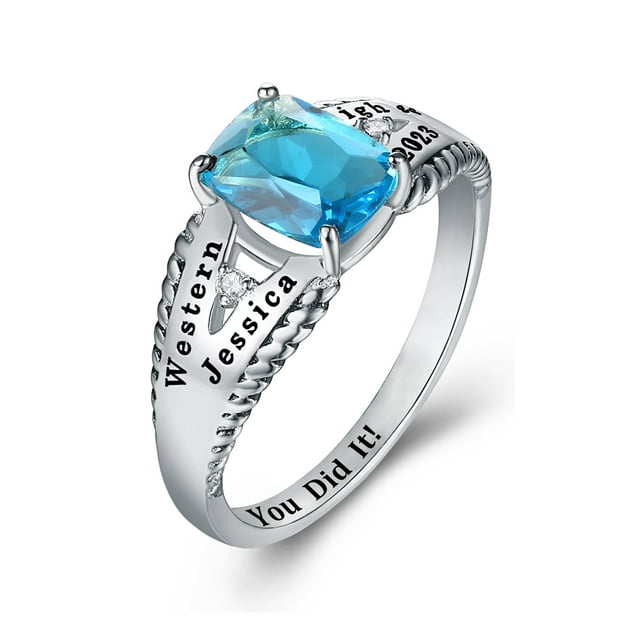 Mementos Usa Customized College High School Class Rings For Women Sterling Silver With Cz