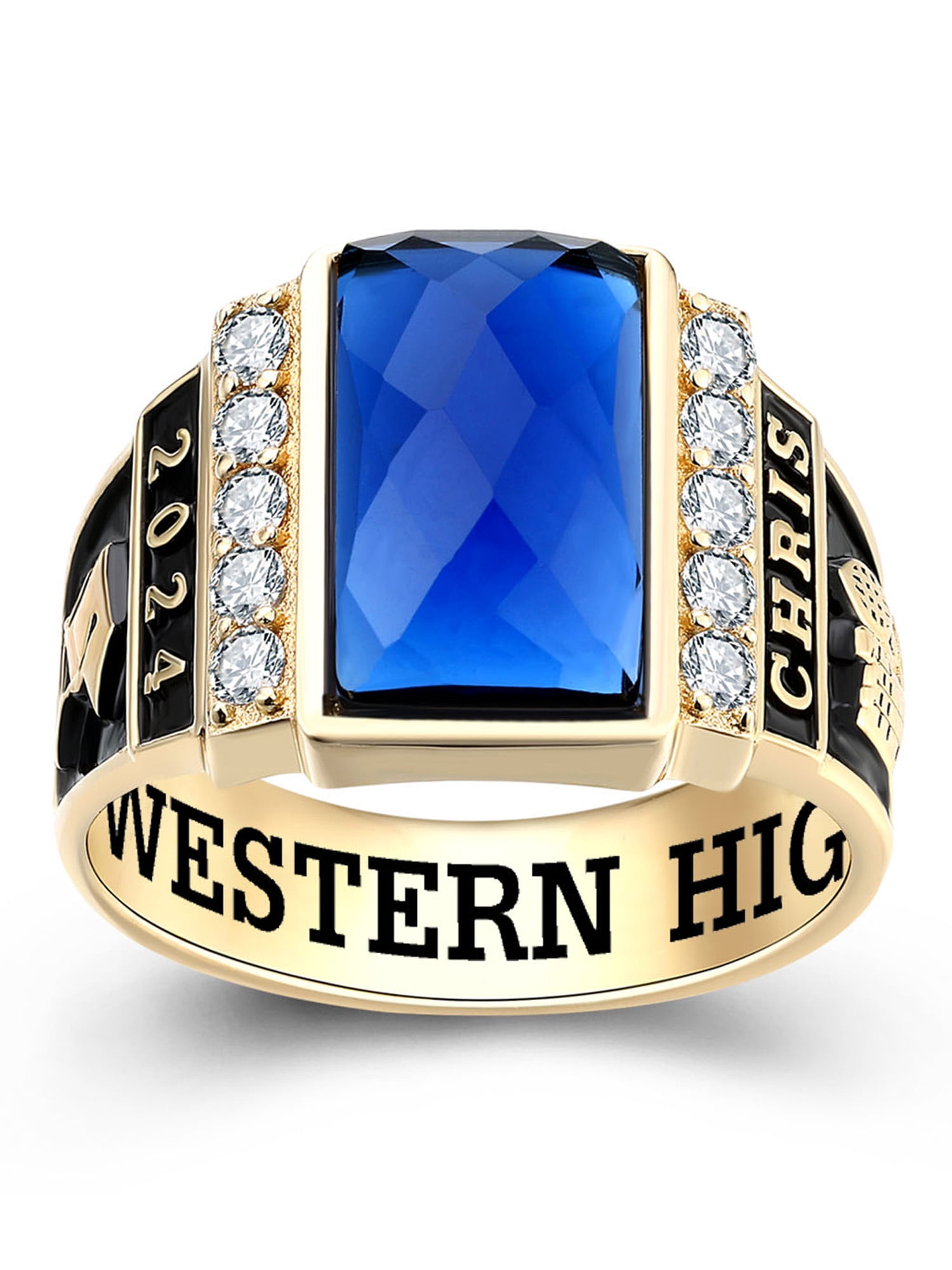 Mementos Customized Sterling Silver Men Class Rings High School College-Checkerboard Collection ...