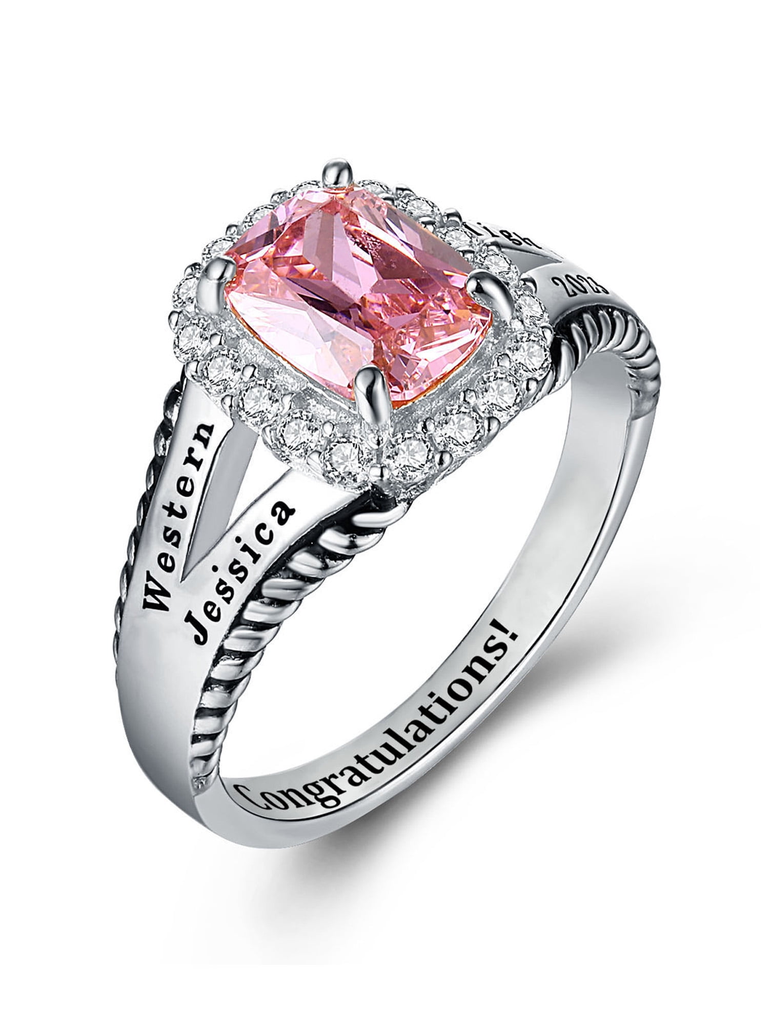 Mementos Usa Customized Sterling Silver College High School Class Rings For Women With Cz