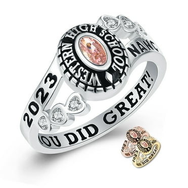 Mementos Jewelry USA Custom Cushion Halo Sterling Silver Class Rings ...