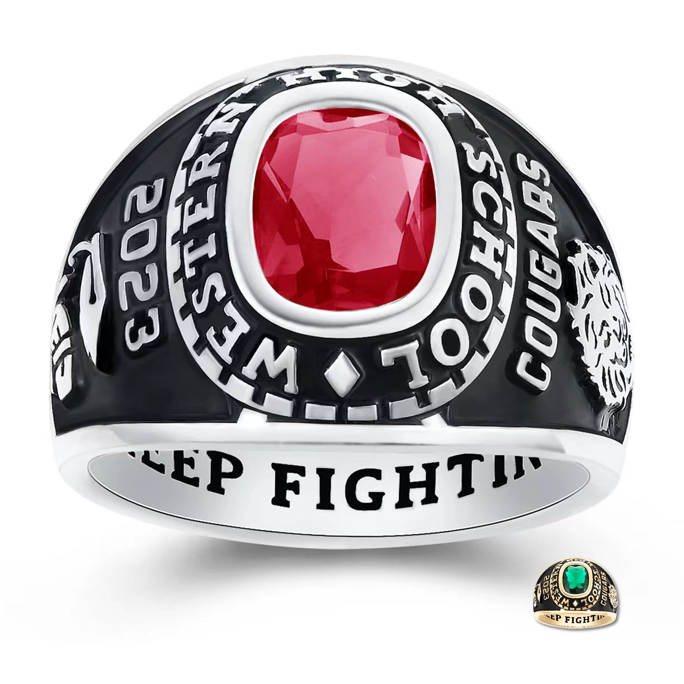 Mementos PJM Customized 10kt White Gold Class Rings for Men High School ...