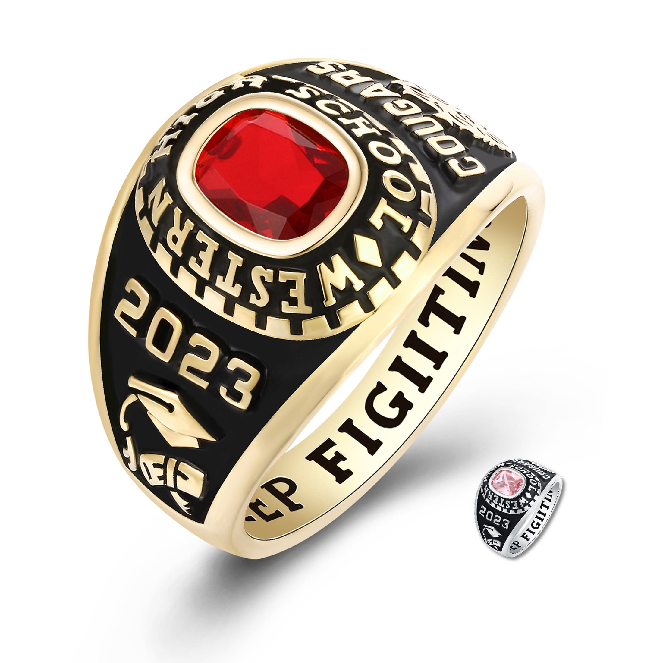 Mementos Jewelry USA Customized Ultimate 10kt Yellow Gold Class Rings ...
