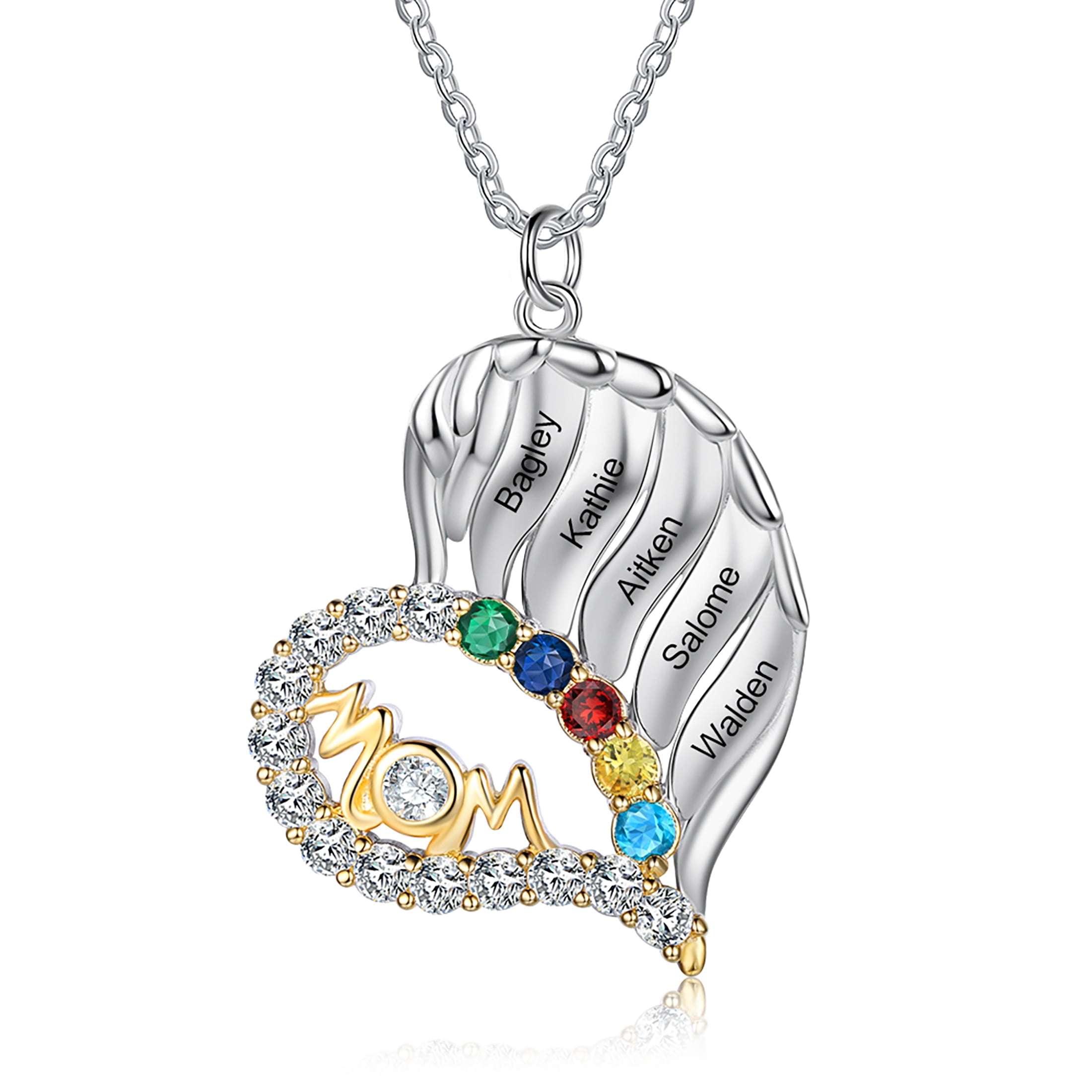 Mementos Personalized Mother's Family Birthstone and Names Necklace ...
