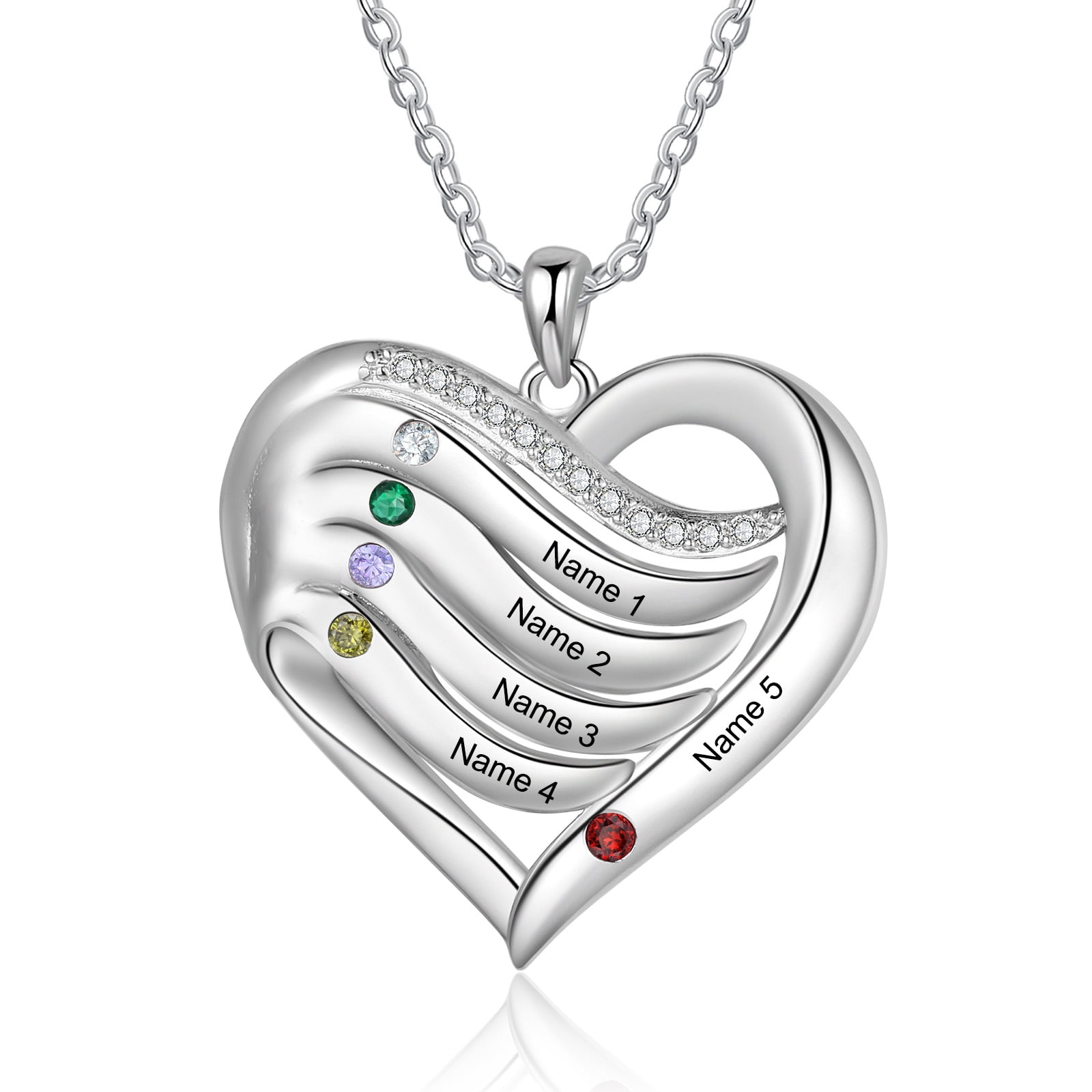 Mementos Personalized Sterling Silver Heart Family Necklace for Women ...