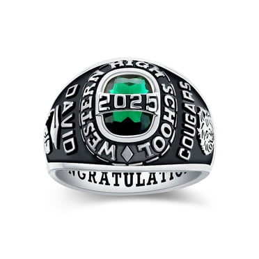 Free Shipping! Mementos X-Large Sterling Silver or 10kt Gold Customized Men Class Rings for High ...
