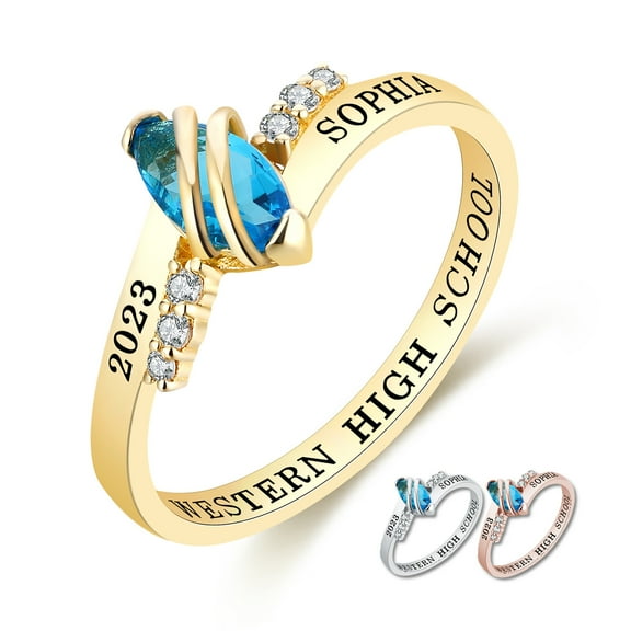 Oval Cut Custom High School Class Ring 2026 Black Enamel Finish with ...