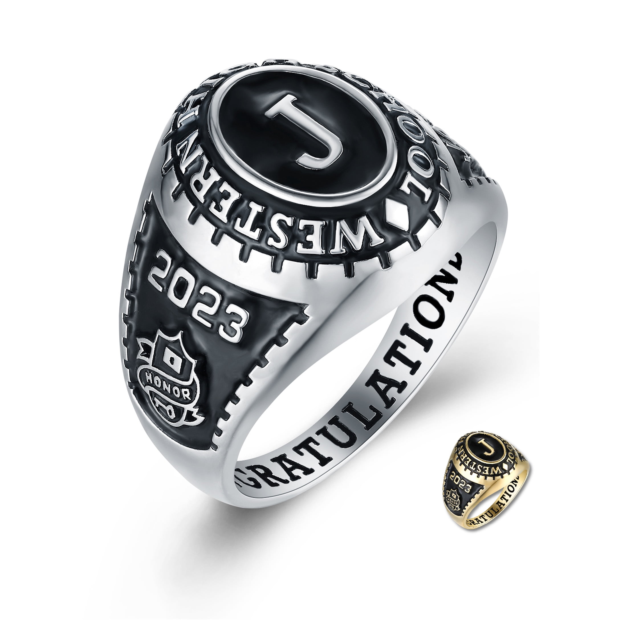 Mementos PJM Men's Class Rings Customized 10kt White Gold for High ...