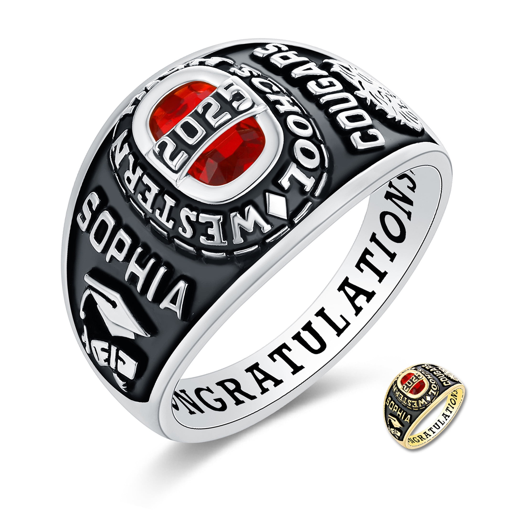 Mementos USA Custom Royal 10kt White Gold Class Rings for Women High ...