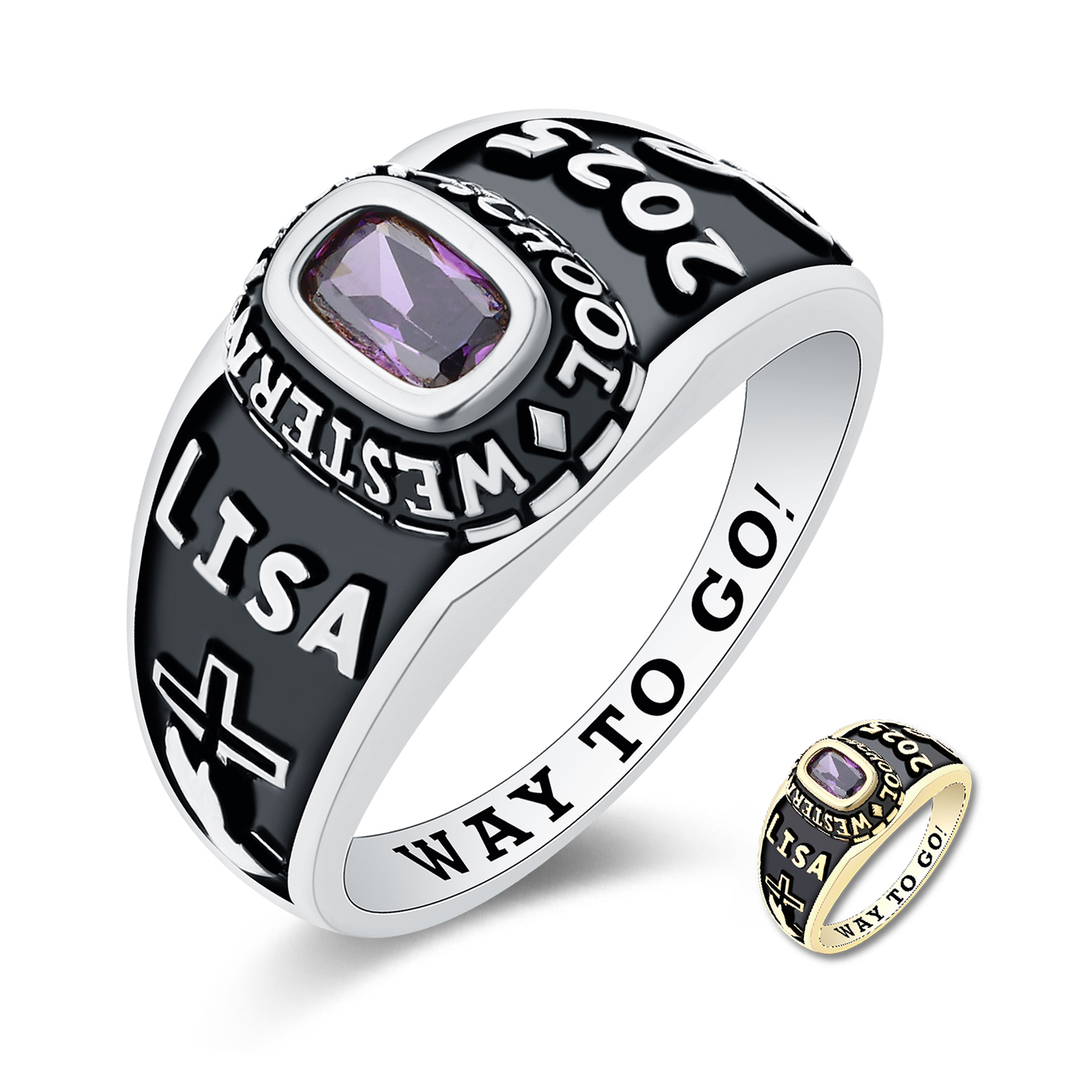 Mementos USA Personalized Petite 10kt White Gold Birthstone Class Ring ...